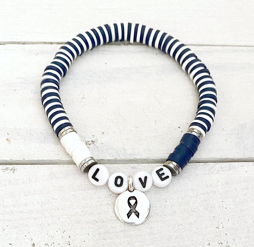 ALS Lou Gehrigs Disease Awareness Blue White Ribbon Stretch Bracelet ...