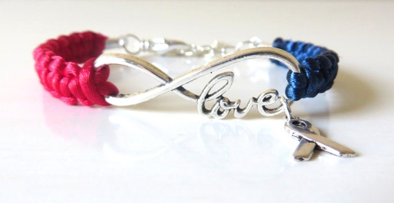 Red and Blue Awareness Ribbon LOVE Macrame Bracelet Congenital | Etsy