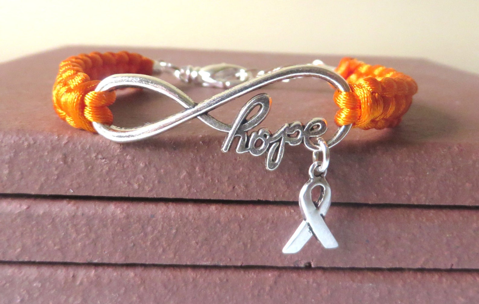 Orange Awareness Ribbon HOPE Charm Bracelet With Optional Hand - Etsy