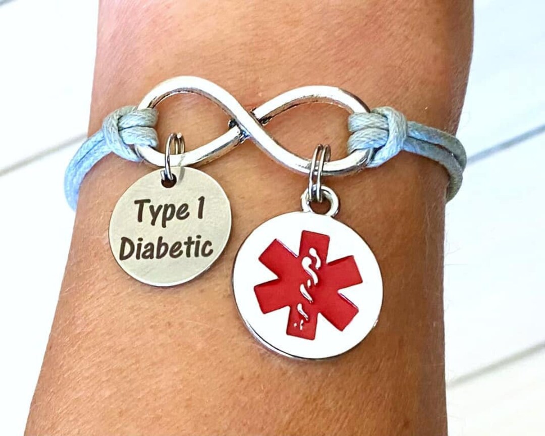 Type 1 Diabetic Medical Alert Star of Life Gray Infinity Charm Bracelet ...