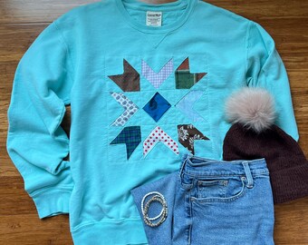 Quilt Sweatshirt Vintage Quilt Block Upcycled Sweatshirt Size XS - Etsy