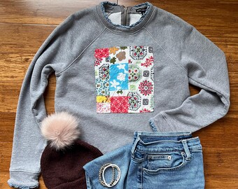 Quilt Sweatshirt Vintage Quilt Block Upcycled Sweatshirt Size XS - Etsy