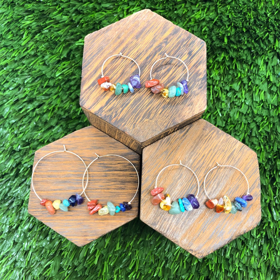 14K Gold Chakra Hoop Earrings. 7 Healing Chakra Earrings. Healing ...