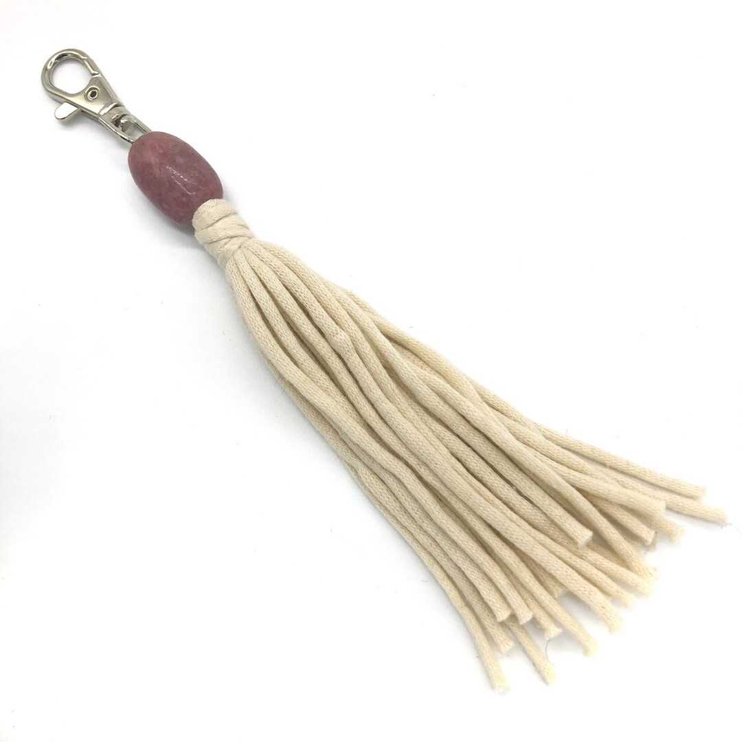 Pink Rhodonite Tassel Keychain | Gemstone Keychain | Chakra Keychain ...