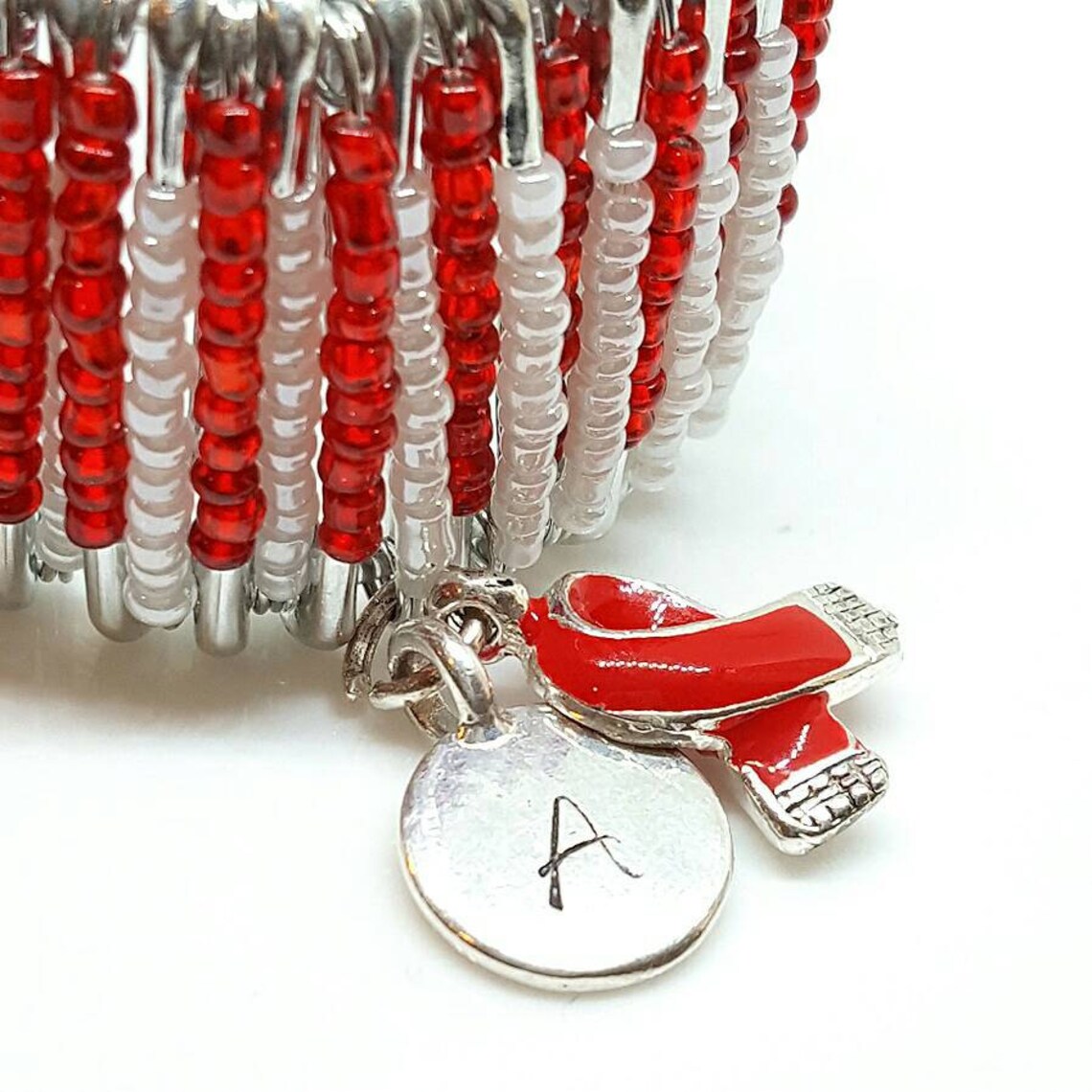 Personalized AIDS & MADD Awareness Safety Pin Bracelet w/Red | Etsy