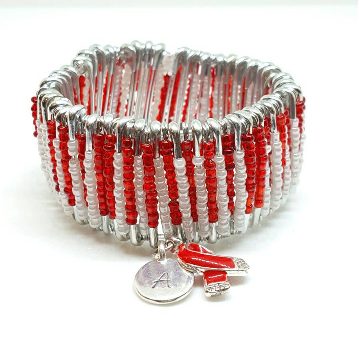 Personalized AIDS & MADD Awareness Safety Pin Bracelet w/Red | Etsy