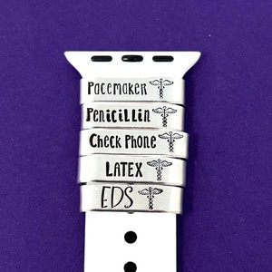 Personalized Medical Alert Watch Band Charm, Medical ID Tag, Smart ...