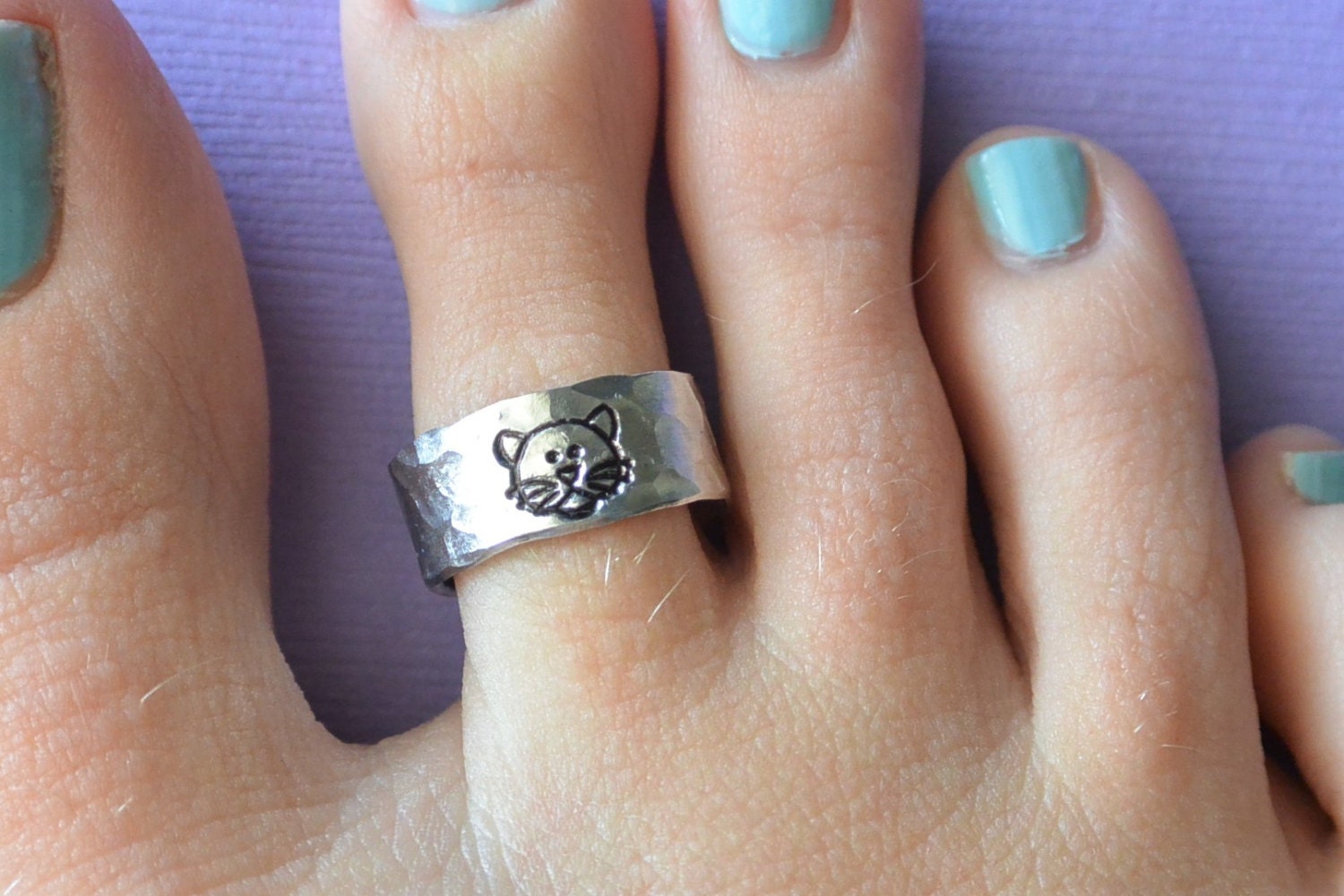 Toe Ring Cat Hammered Texture Cuff Band Adjustable Aluminum | Etsy
