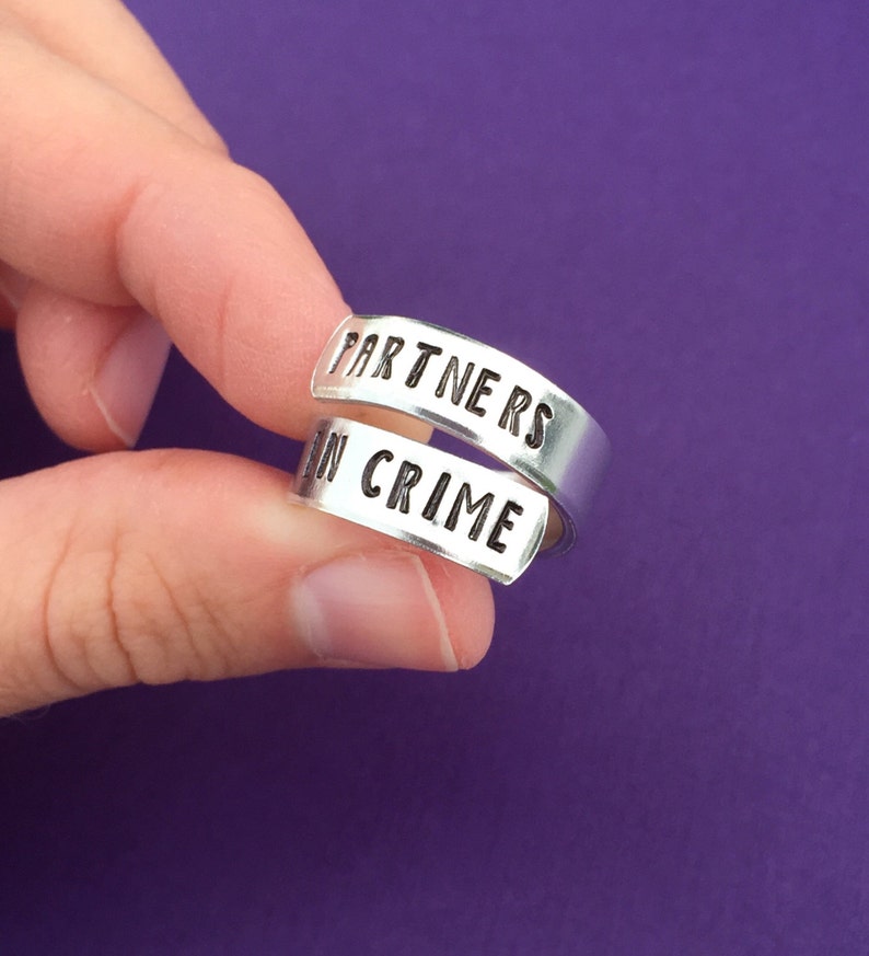 Partners in Crime Ring Spiral Ring Wrap Ring Hand Stamped - Etsy