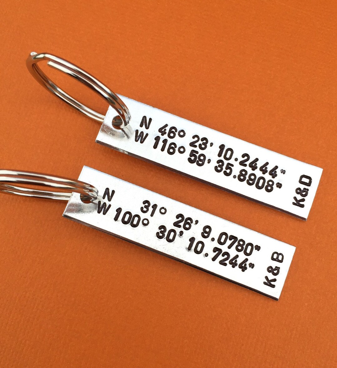 GPS Coordinates With Initials Set of 2 Hand Stamped Keychain - Etsy