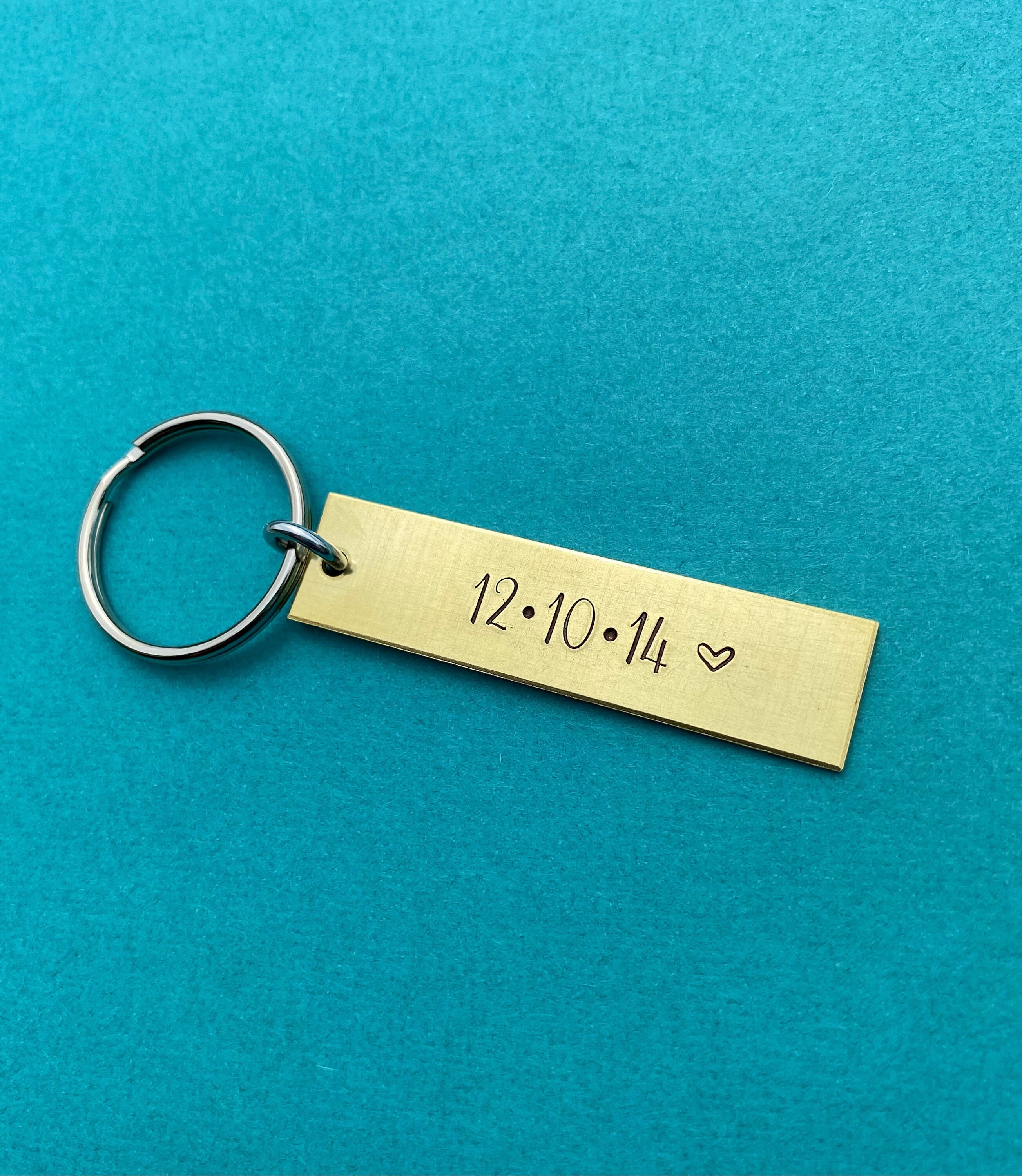 Date Keychain Anniversary Keychain Brass Keychain | Etsy