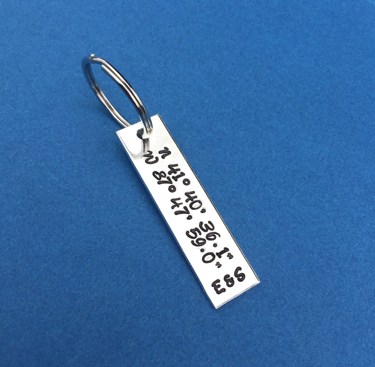 GPS Coordinates WIth Initials Hand Stamped Keychain Aluminum | Etsy