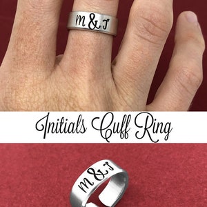 Initials Ring, Cuff Ring, Band Ring, Hand Stamped Ring, Personalized ...
