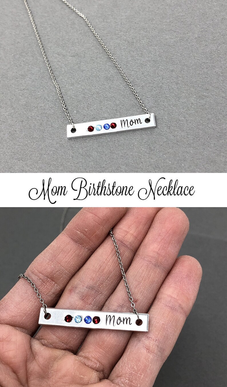 Birthstone Necklace for Mom Mothers Day Gift Mom Gift Bar - Etsy