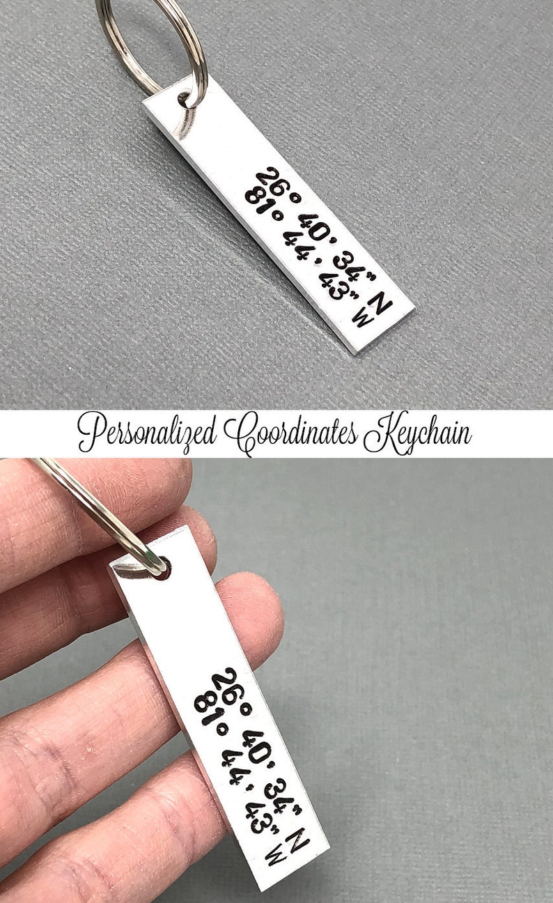 Custom Coordinates Keychain Custom Keychain Hand Stamped | Etsy