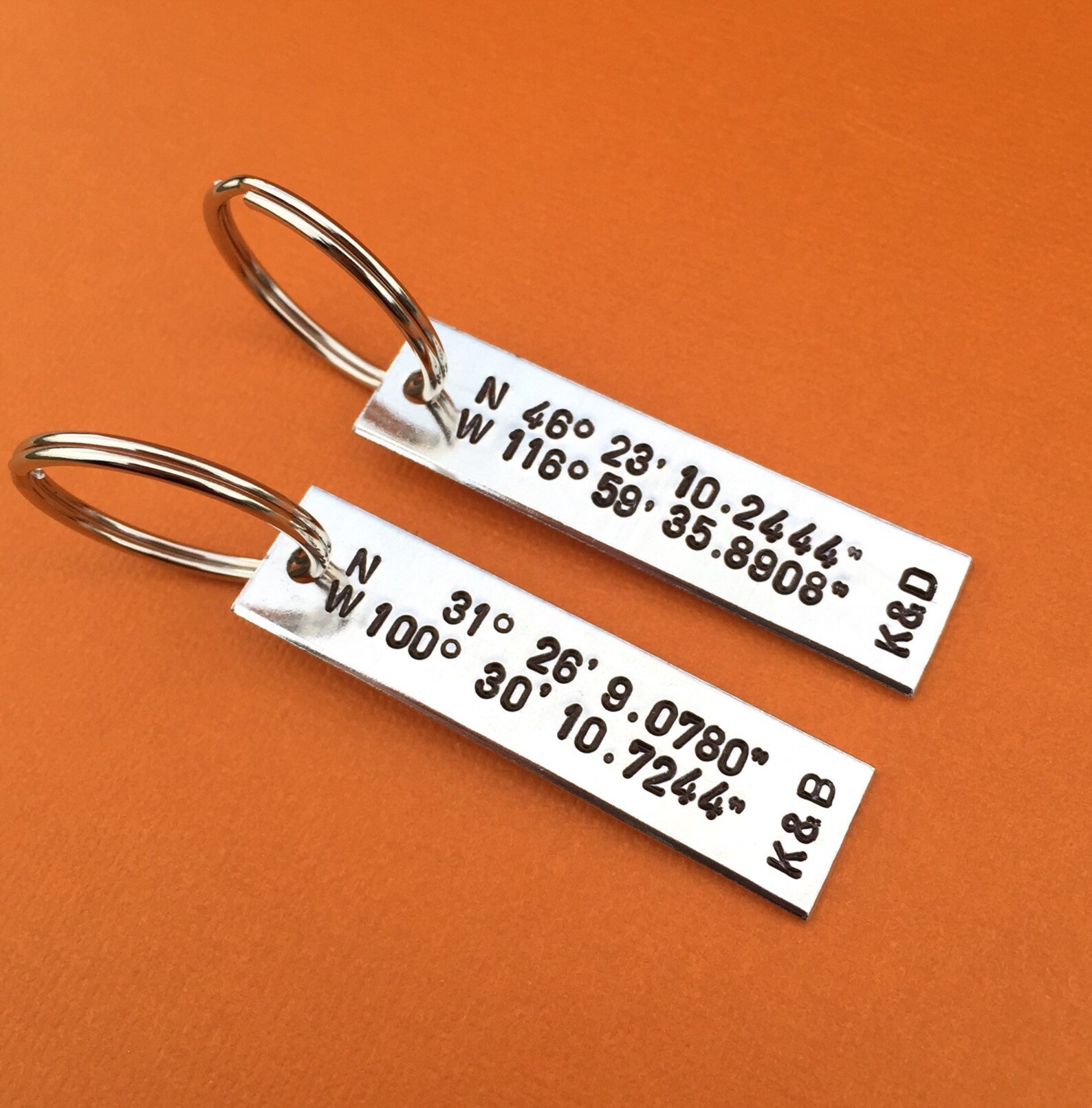 GPS Coordinates With Initials Set of 2 Hand Stamped Keychain - Etsy