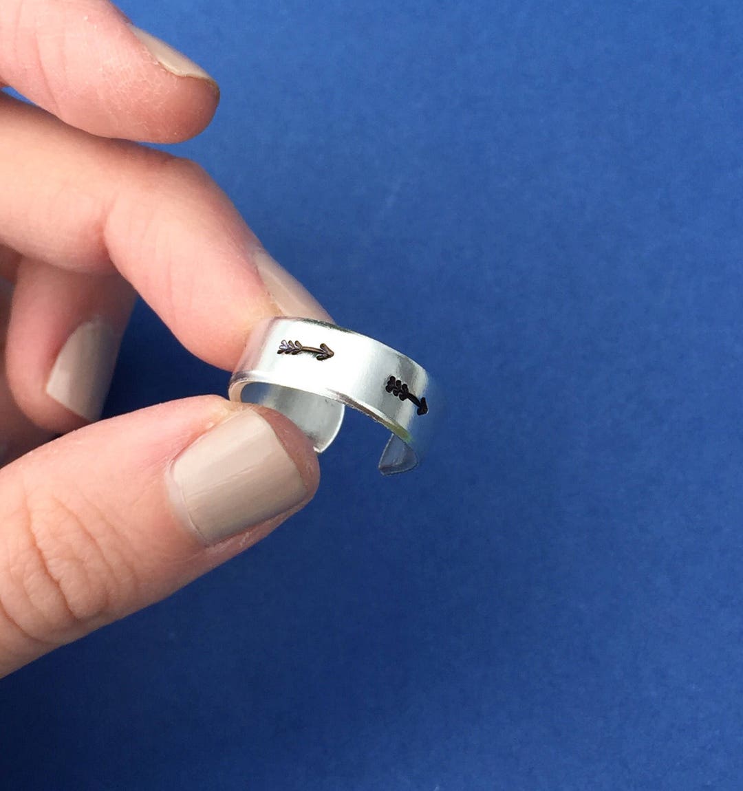 Arrows Hand Stamped Cuff Band Ring Adjustable Shiny Silver - Etsy