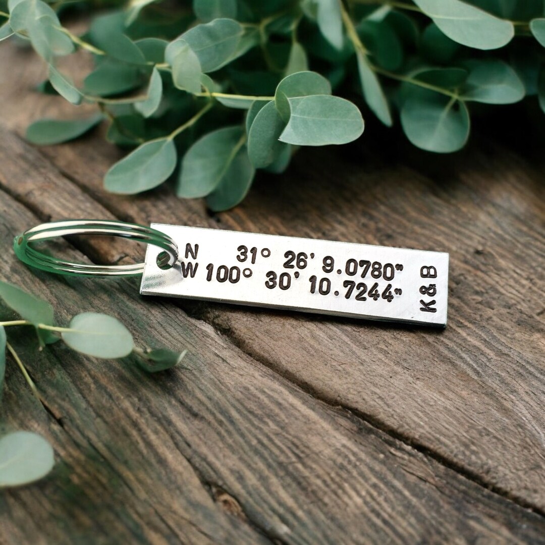 Coordinates Keychain, Latitude Longitude Gift, Initials Keychain ...