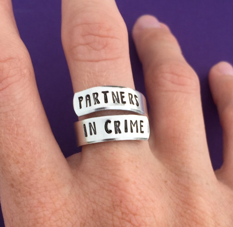 Partners in Crime Ring Spiral Ring Wrap Ring Hand Stamped - Etsy