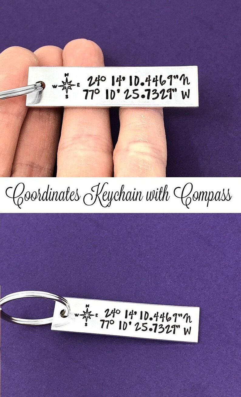 Coordinate Keychain Compass Keychain Personalized Gift Custom - Etsy