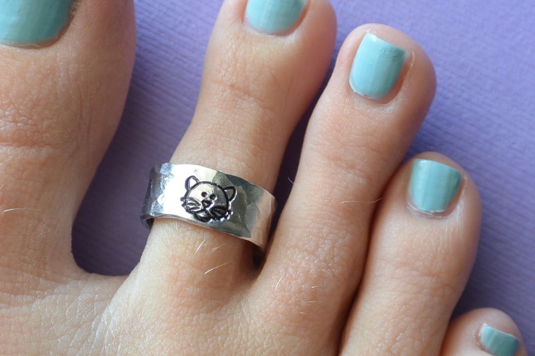 Toe Ring Cat Hammered Texture Cuff Band Adjustable Aluminum Gift for ...