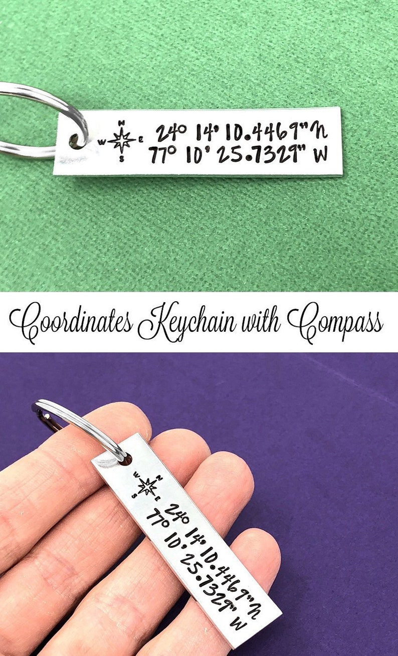 Coordinate Keychain Compass Keychain Personalized Gift Custom - Etsy