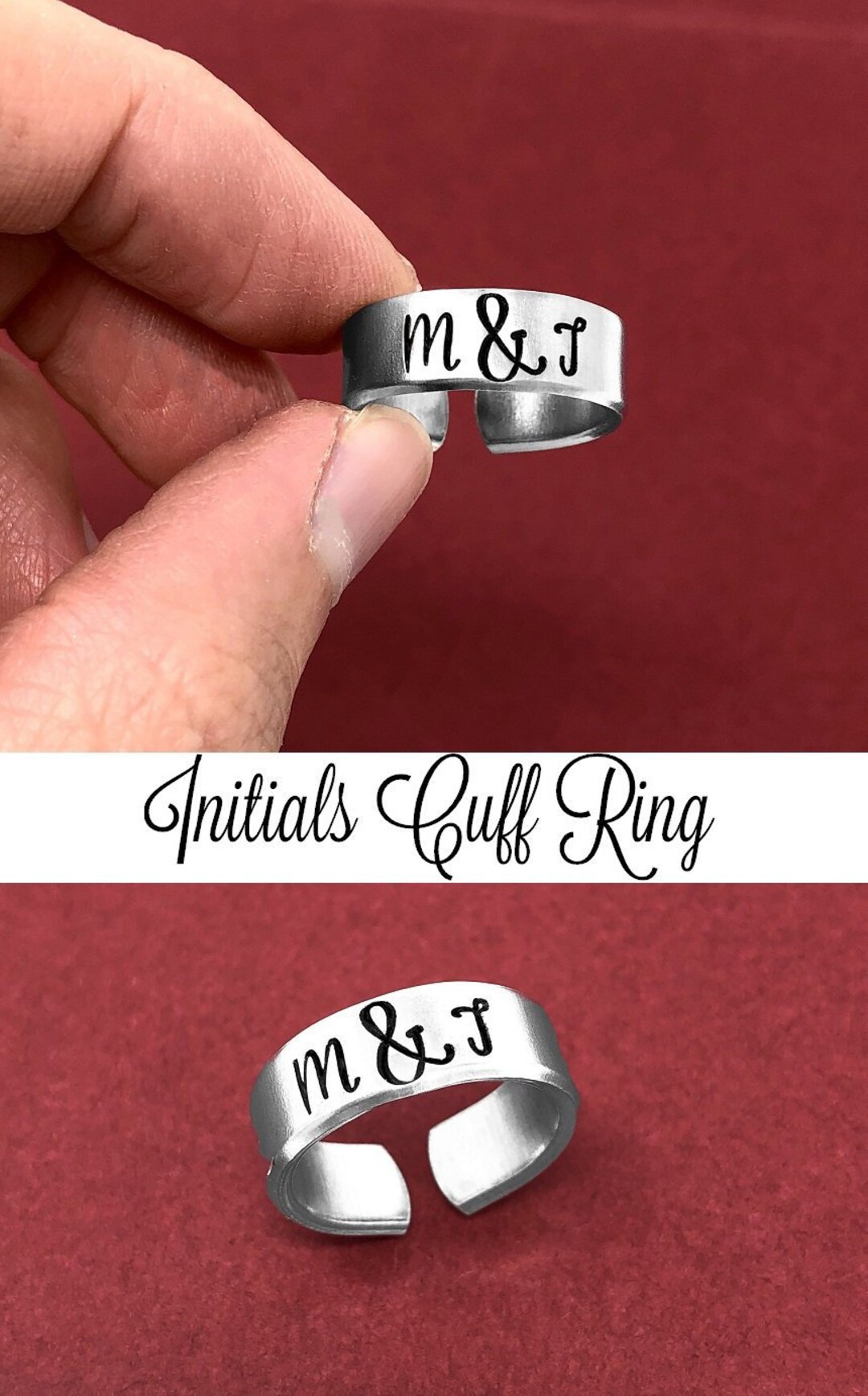 Initials Ring, Cuff Ring, Band Ring, Hand Stamped Ring, Personalized ...