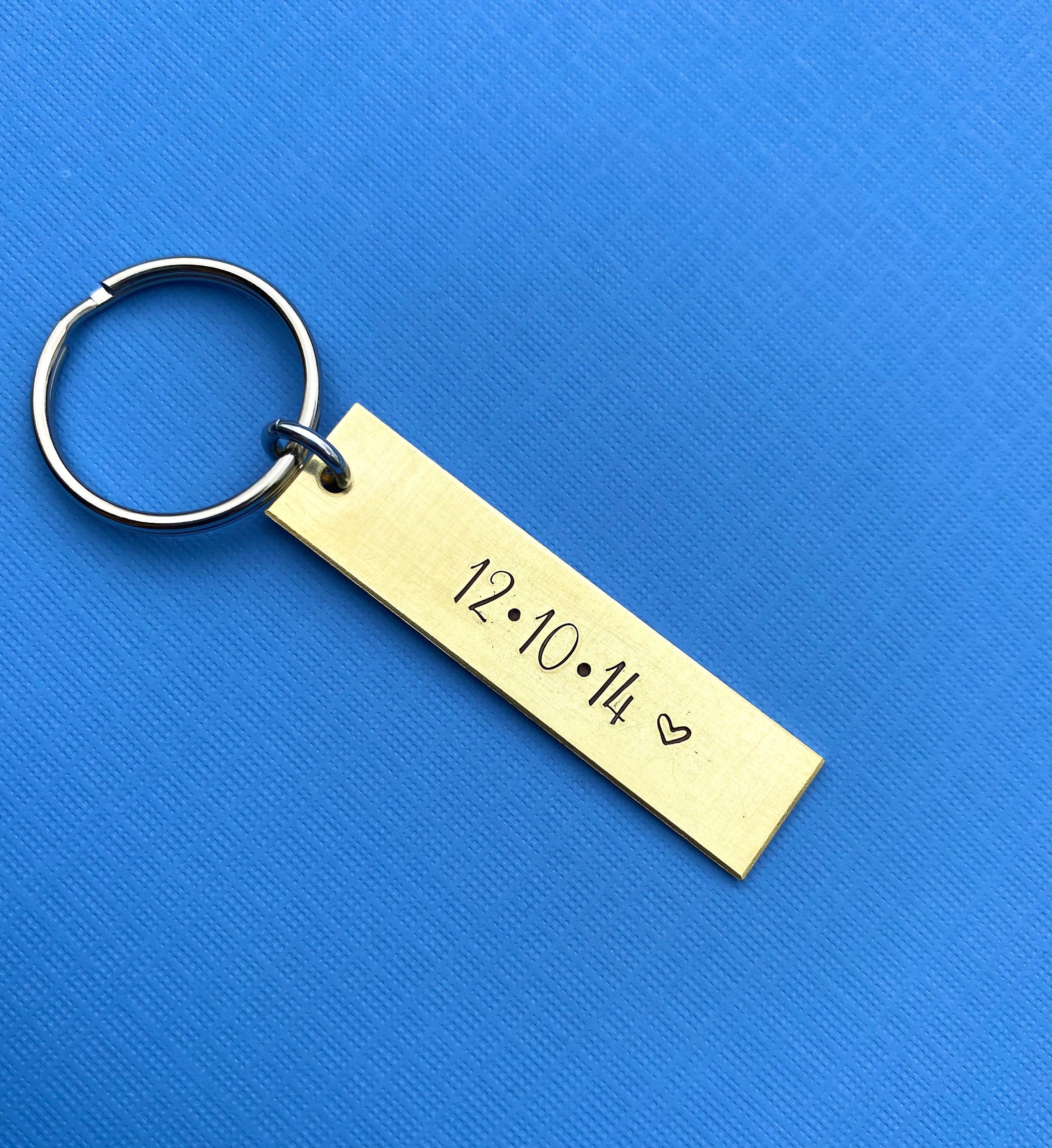 Date Keychain Anniversary Keychain Brass Keychain | Etsy