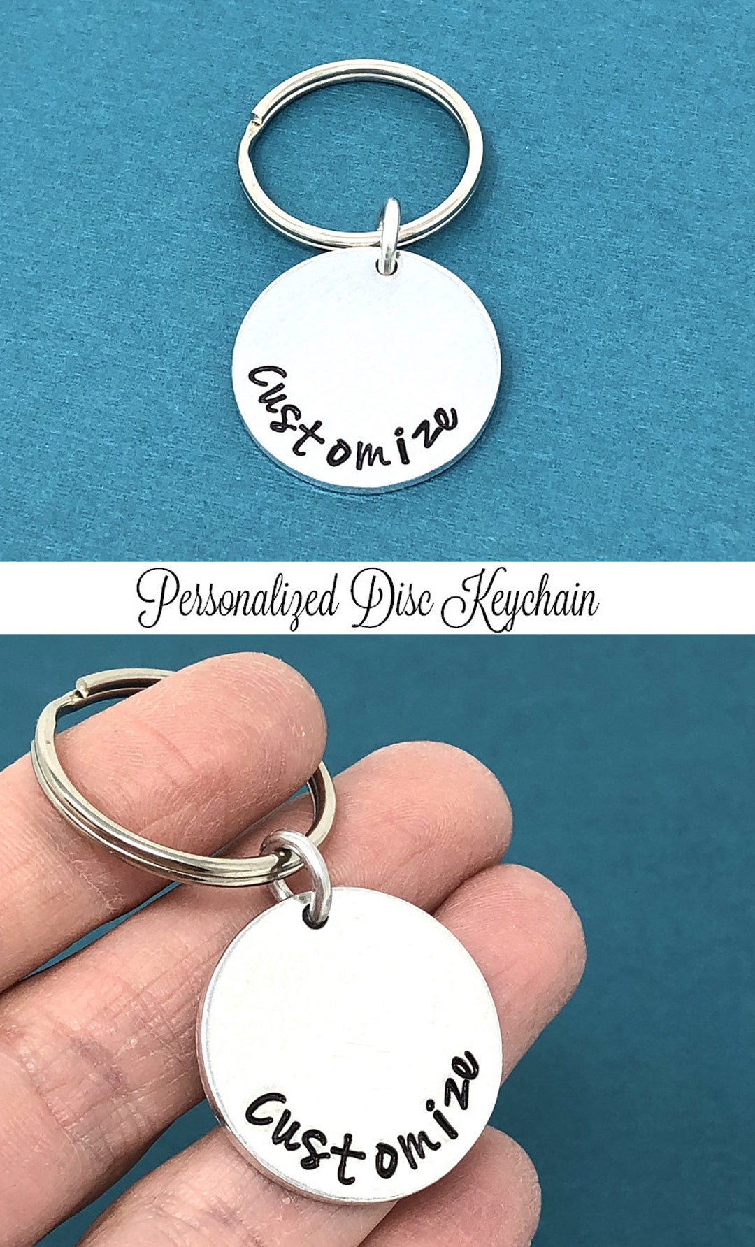 Personalized Hand Stamped Keychain Round Disc Aluminum Gift - Etsy