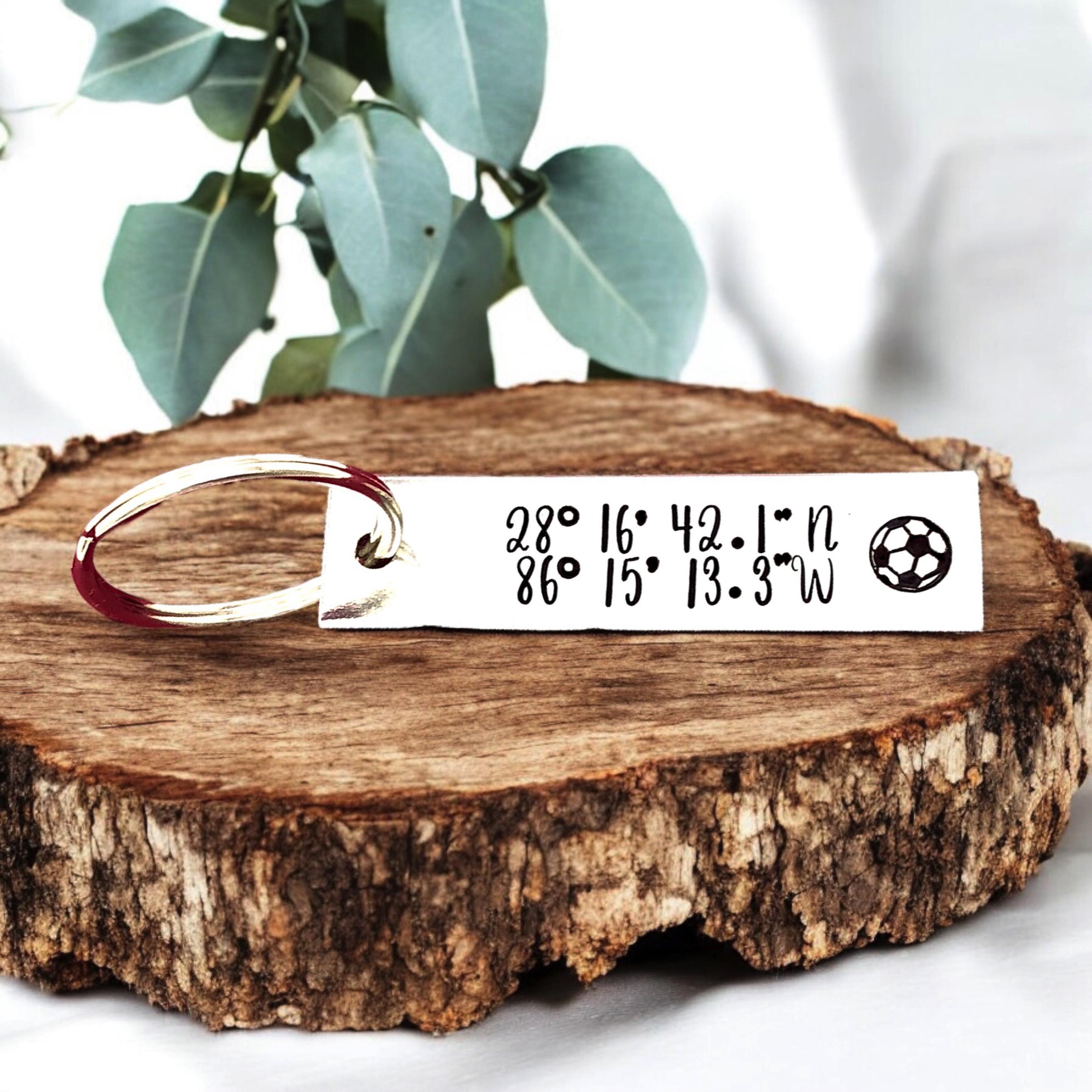 Personalized Coordinates Keychain, Soccer Gift, Aluminum Keychain - Etsy