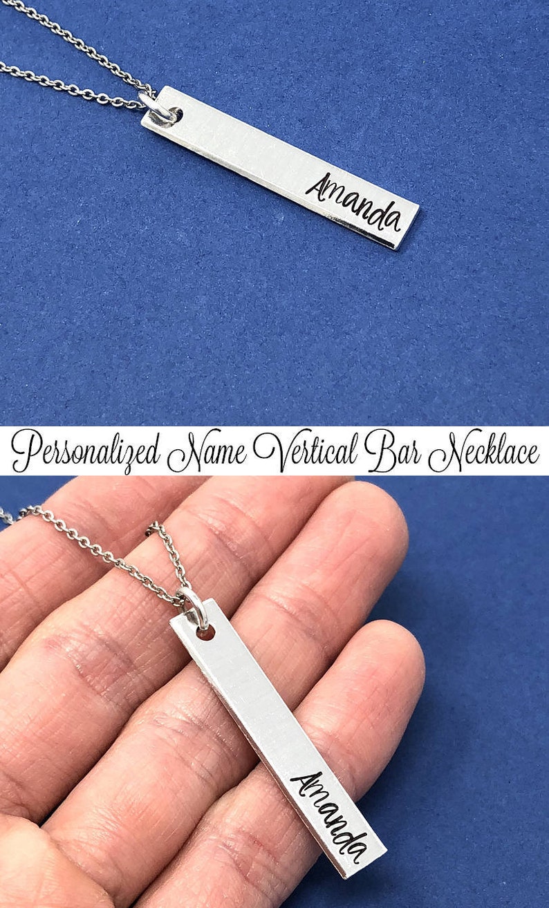 Personalized Name Necklace, Vertical Bar Necklace, Custom Necklace ...