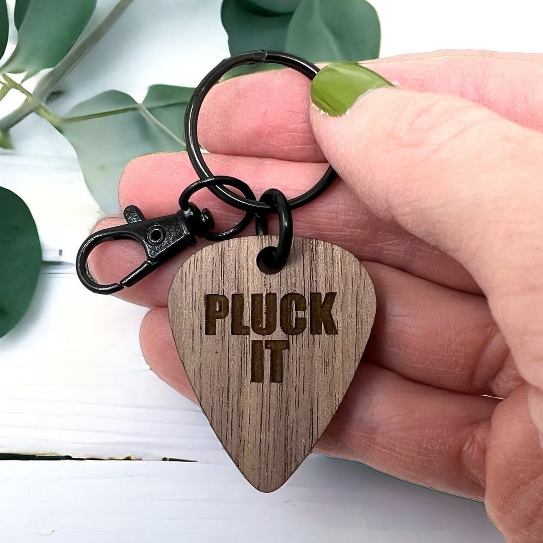 Pluck It Engraved Keychain, Laser Cut Walnut Wood With Black Key Ring ...