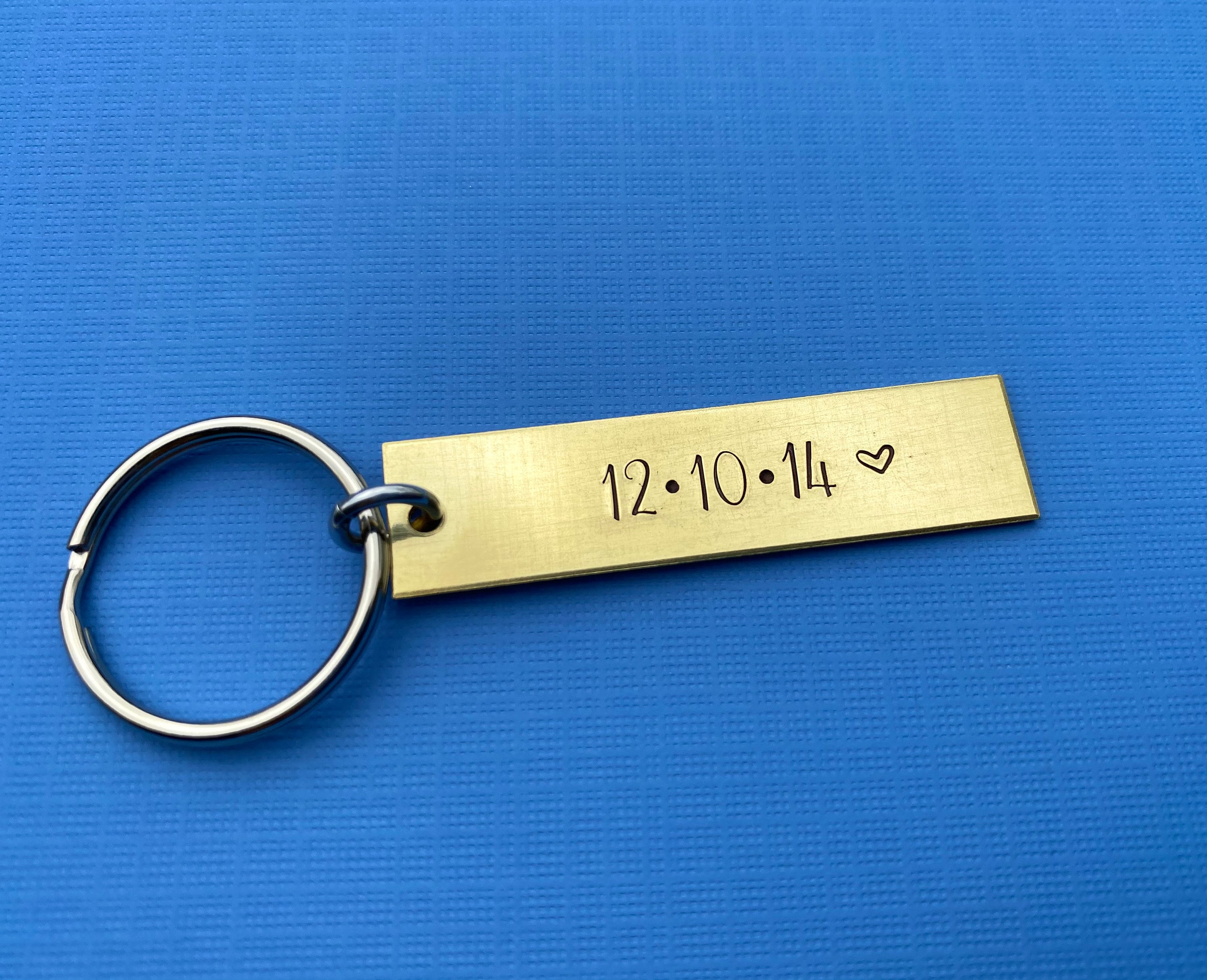 Date Keychain Anniversary Keychain Brass Keychain | Etsy