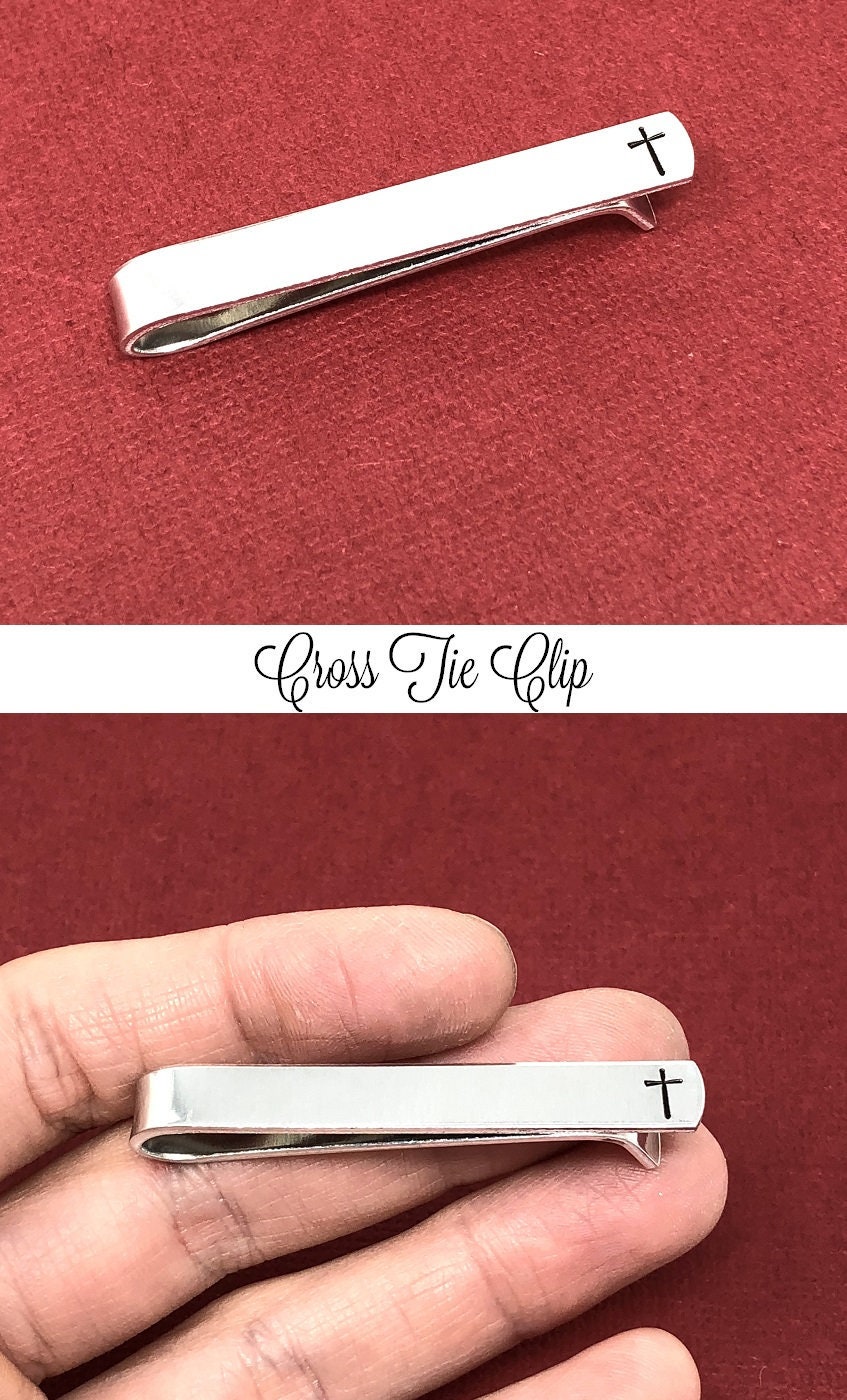 Cross Hand Stamped Tie Clip Aluminum Bar Personalized Gift - Etsy