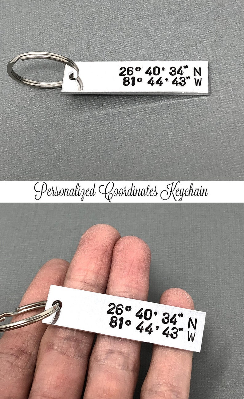 Custom Coordinates Keychain Custom Keychain Hand Stamped | Etsy