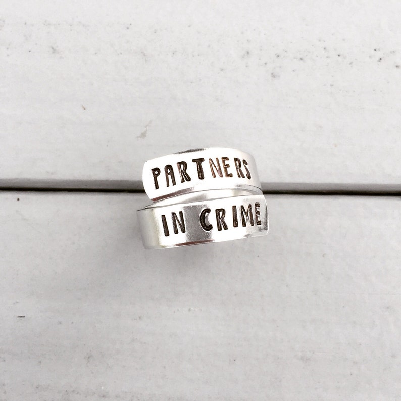 Partners in Crime Ring Spiral Ring Wrap Ring Hand Stamped - Etsy