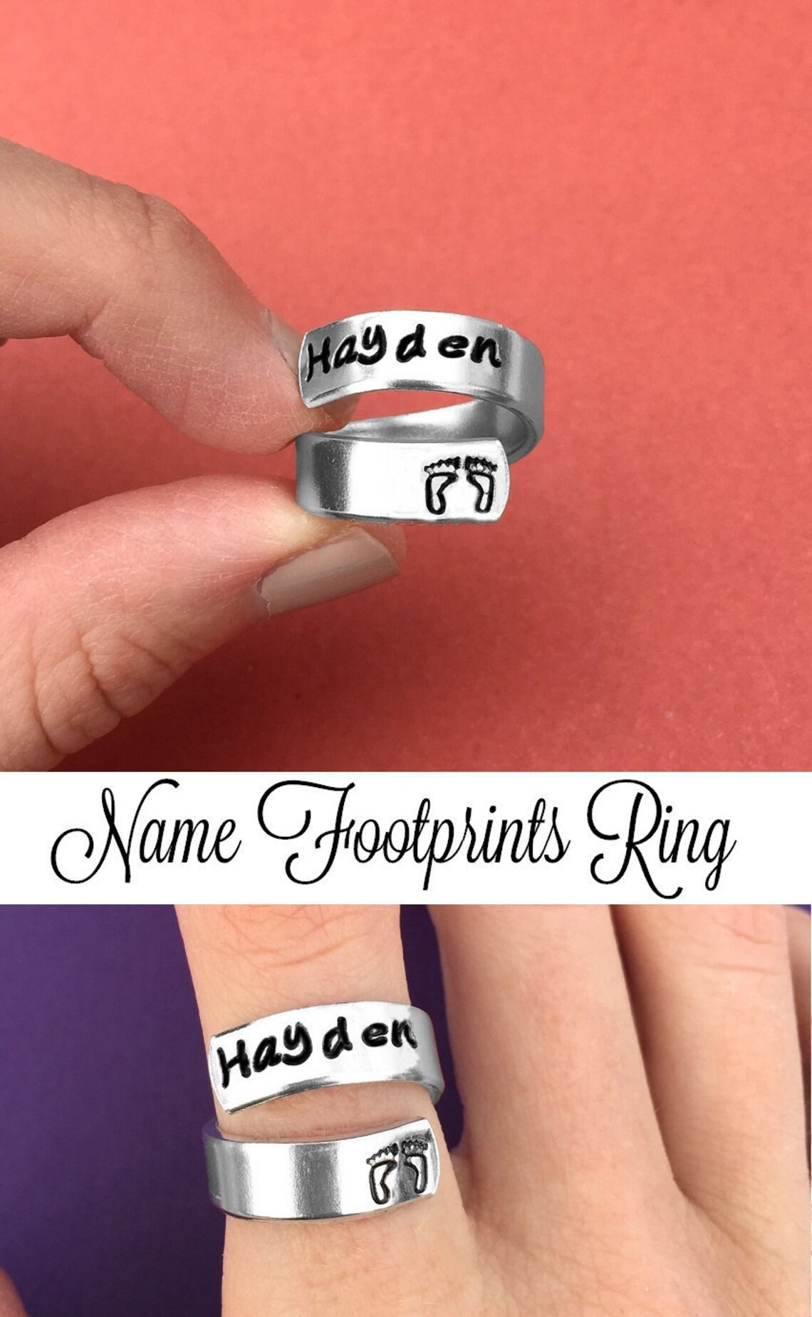 Custom Ring Name Ring Hand Stamped Ring New Mom Gift Baby - Etsy