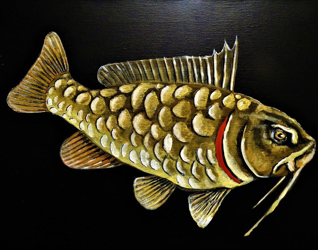 King Carp (original Acrylic Painting) Fish Art, Stylized Carp Painting ...