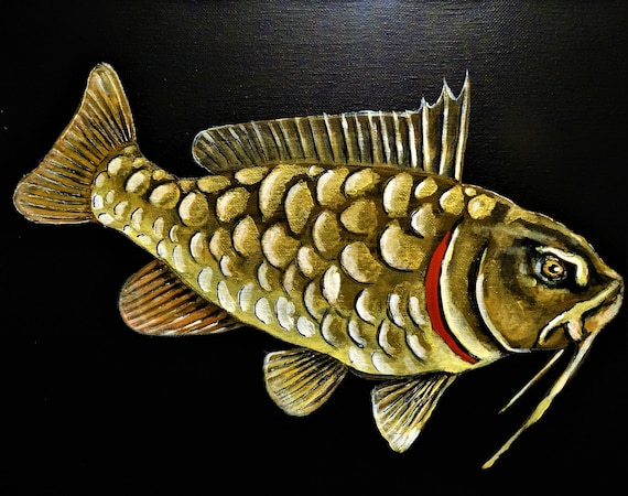 King Carp original Acrylic Painting Fish Art Stylized Carp | Etsy