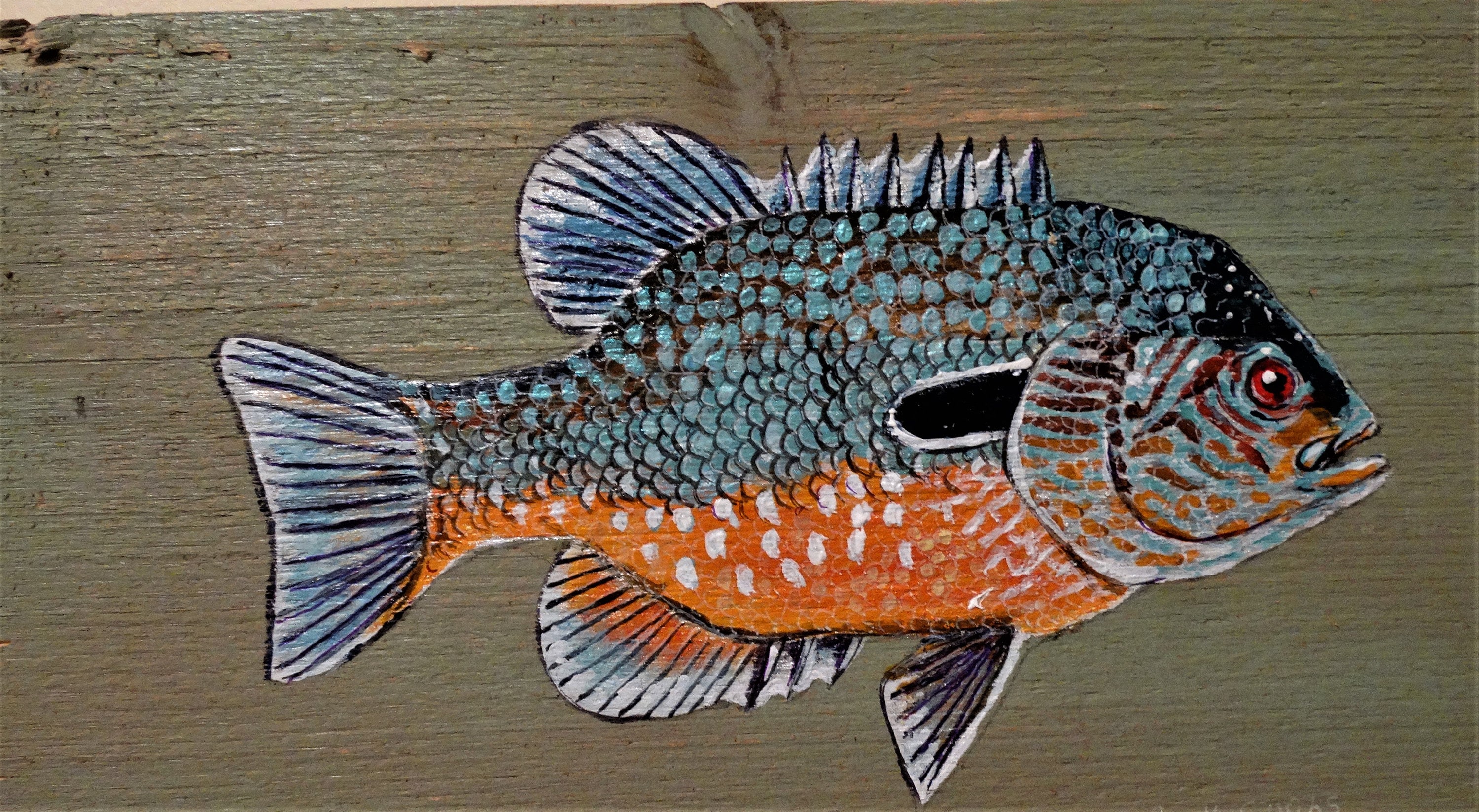 Longear Sunfish on a Cedar Plank (original Acrylic) Fish Art, Fish on ...