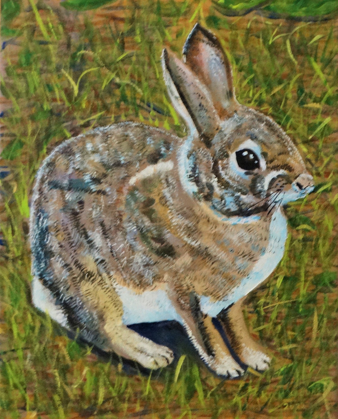 Bunny Eating Grass (original Acrylic on Canvas) Cottontail Rabbit ...