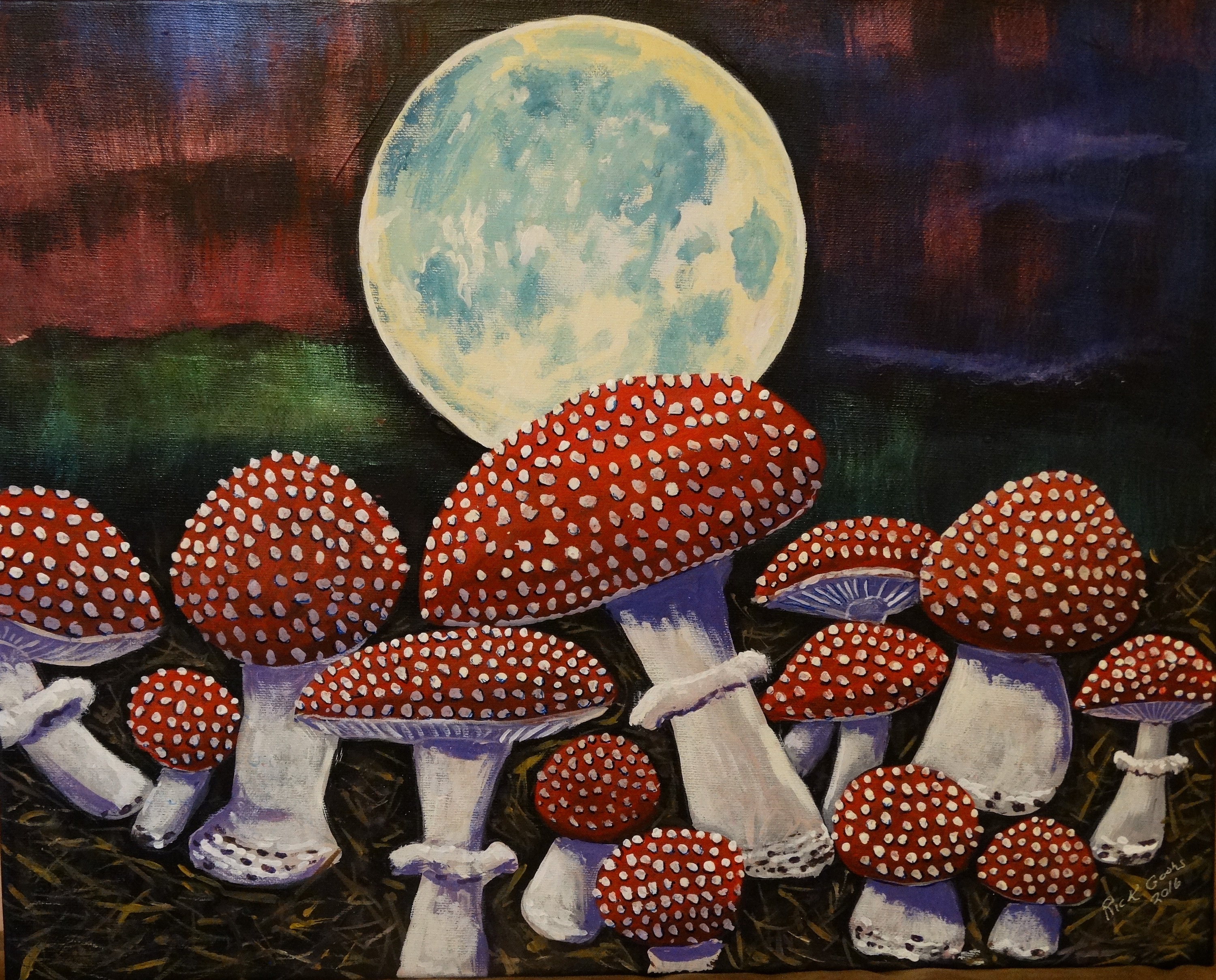 Mushroom Moon original Acrylic Painting Amanitamuscaria, Shaman ...