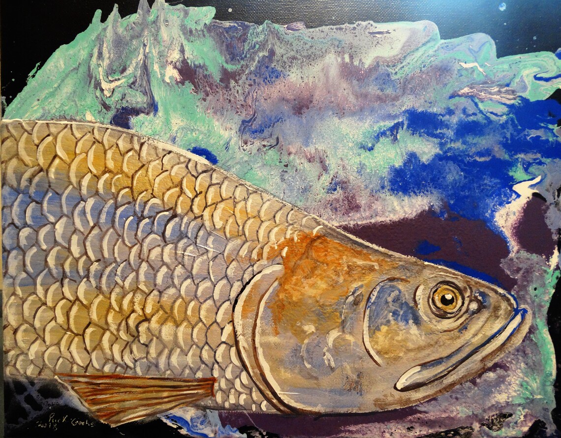 Tarpon on Acrylic Pour (original Acrylic Painting) Abstract Plus ...