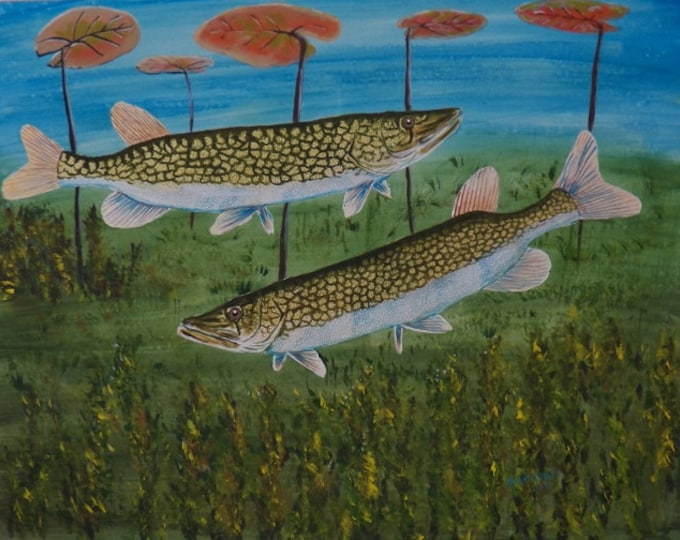 Two Chain Pickerel (original Acrylic), Fish Painting, Fish Art, Acrylic ...