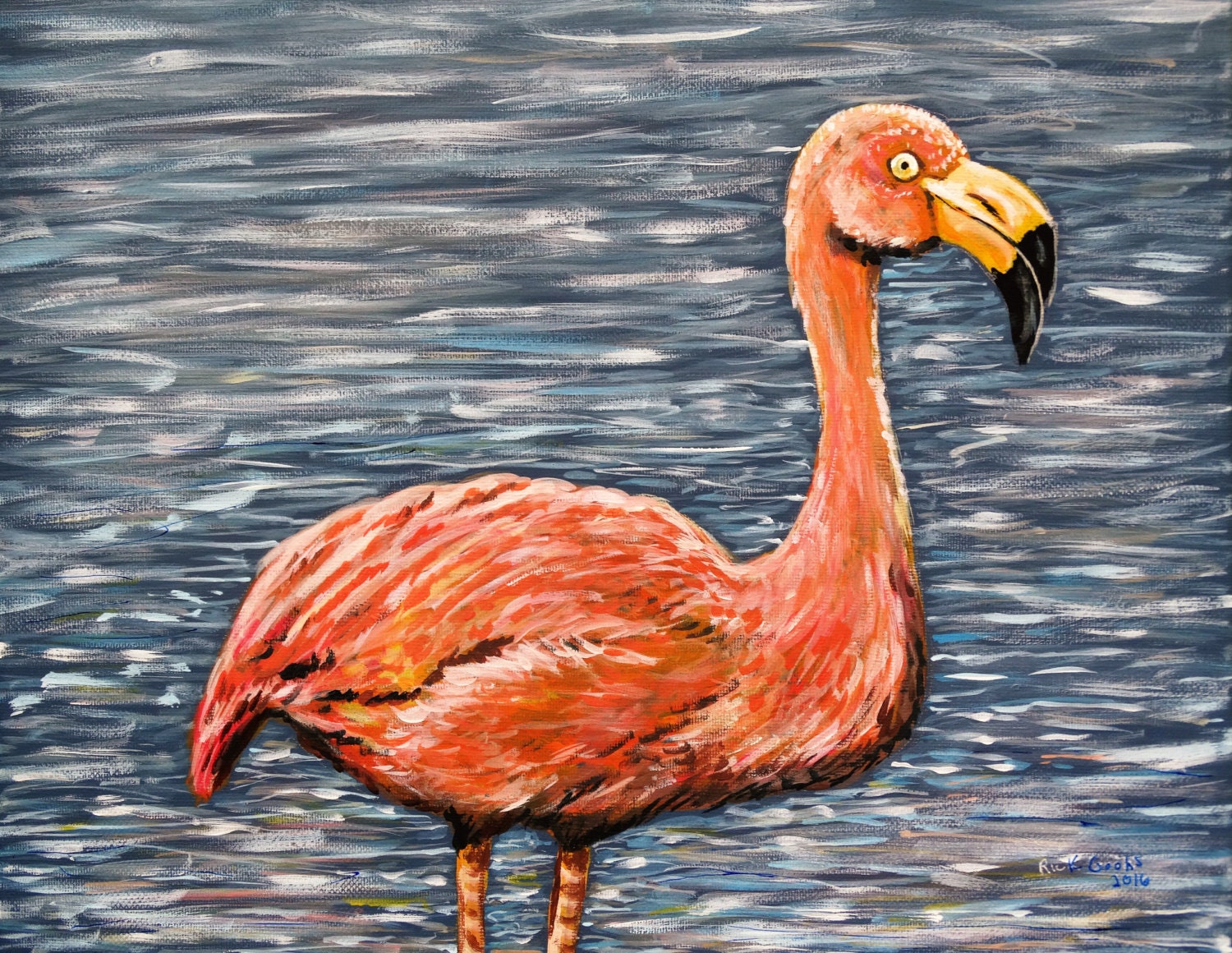 Pink Flamingo (original Acrylic) Bird Art, Flamingo Painting, Wildlife ...