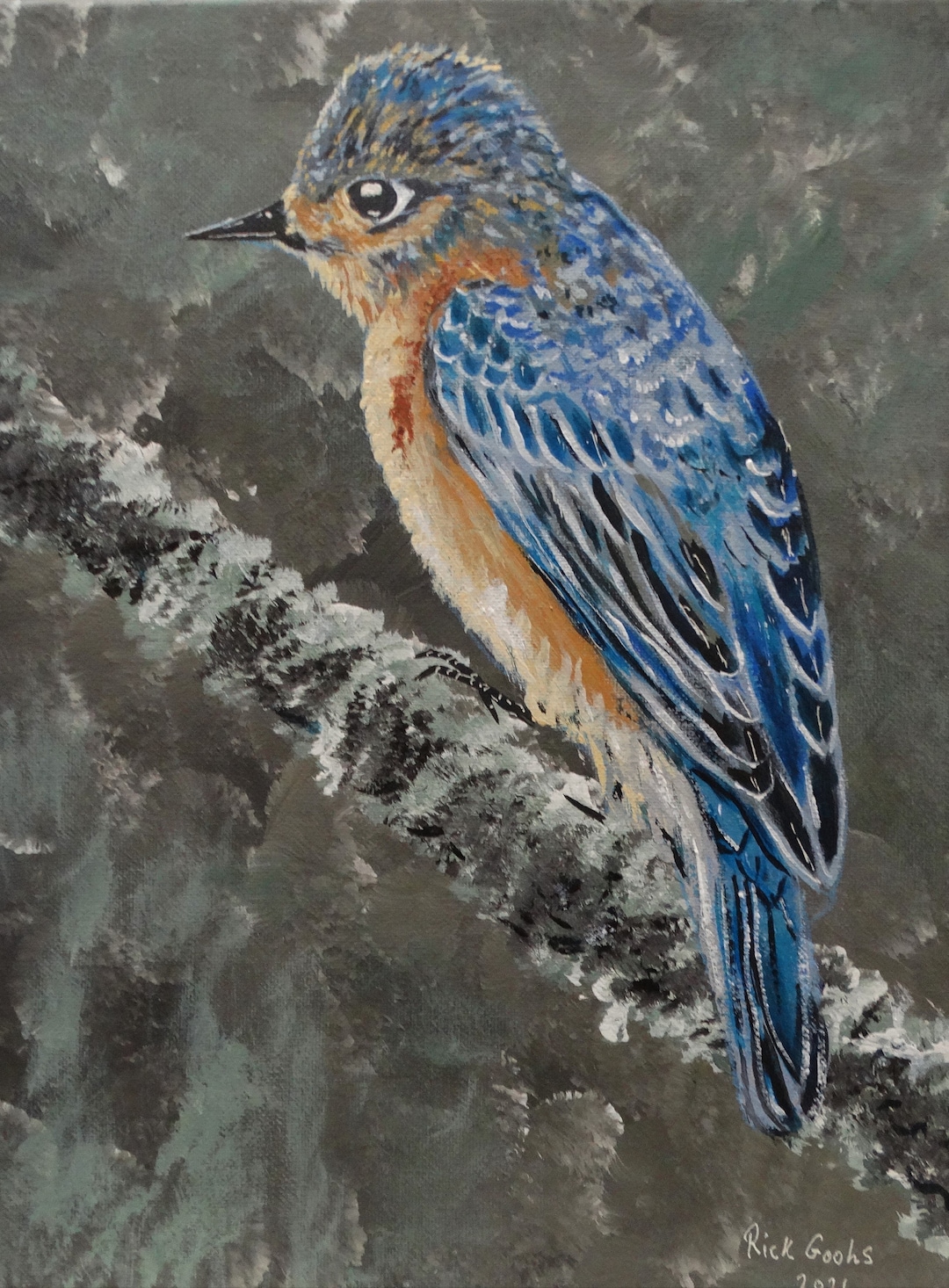 Female Bluebird on a Limb, Original Acrylic Painting, Song Bird Art ...