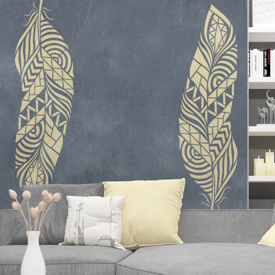 Feather Wall Stencil Reusable feather decorative stencil | Etsy