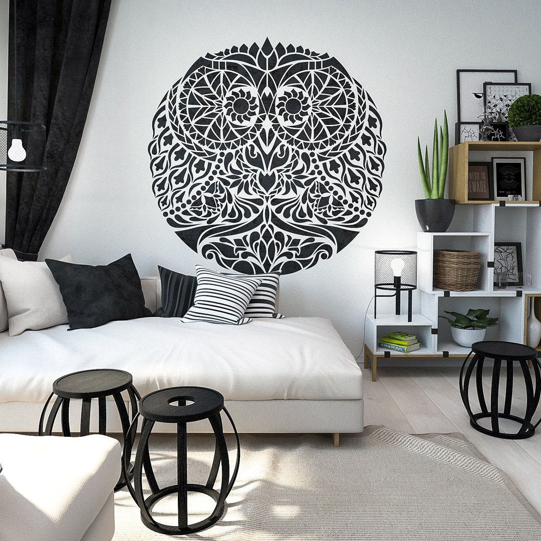 Stylized Owl Stencil - Unique Owl Design Stencil - Mandala Style ...