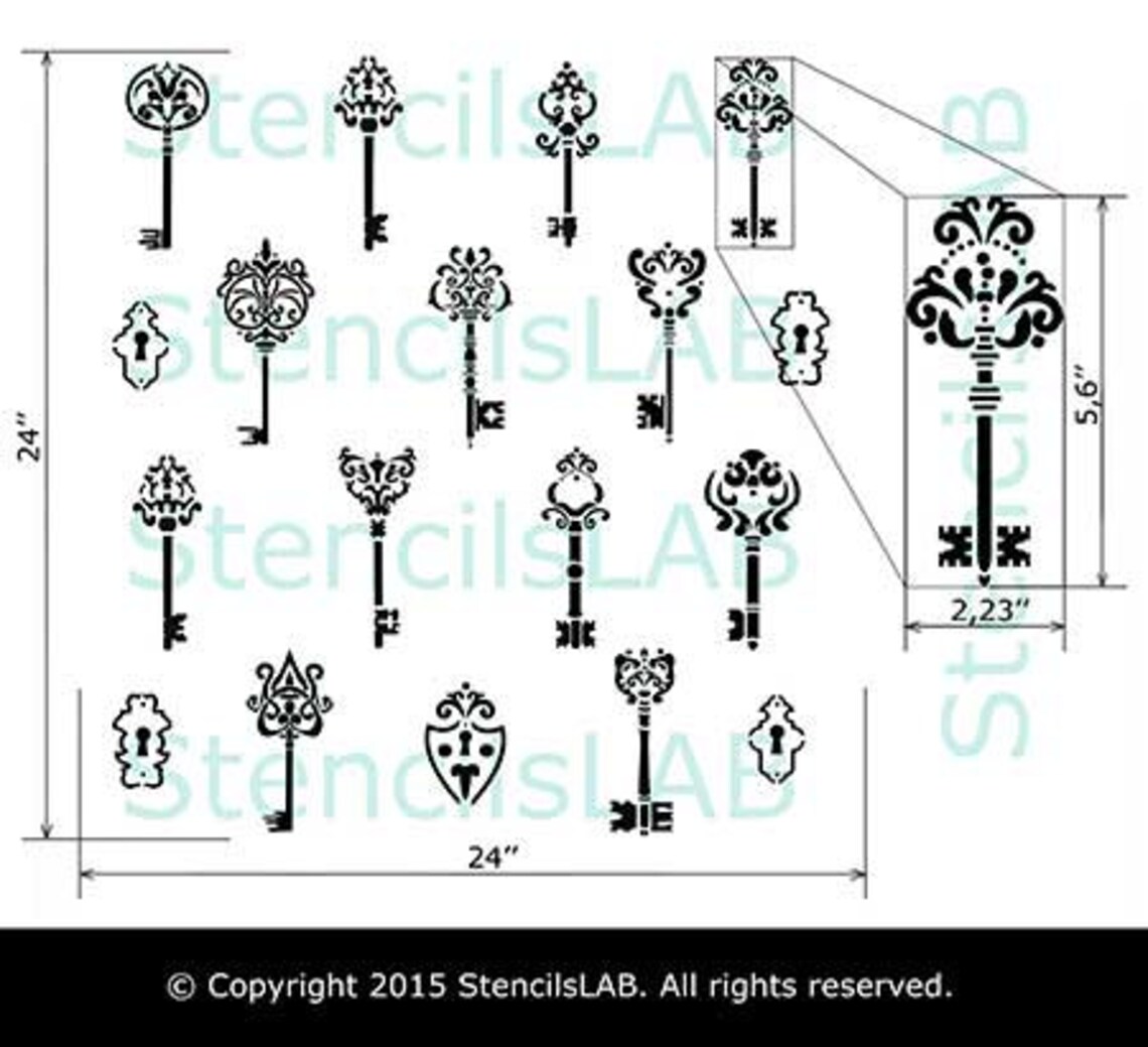 Set of 13 Vintage Keys Stencils Set for Decorators - Etsy