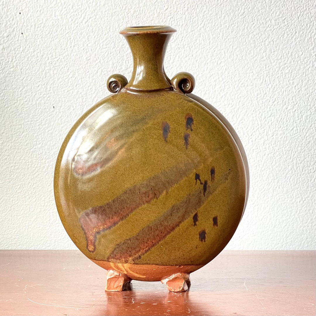 Footed Studio Pottery Vase in the Shape of a Flask - Etsy